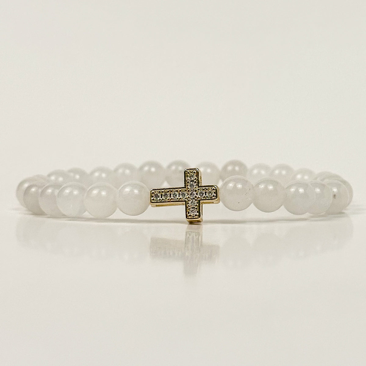 White Jade and Gold Cross Bracelet – Come and See Gift Co.